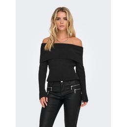 Strickpullover Only "ONLKATIA LIFE LS OFF SHOULDER KNT NOOS", Damen, Gr. L, schwarz, Strick, Obermaterial: 50% Viskose, 27% Nylon, 23% Polyester, unifarben, regular fit normal, Carmenausschnitt, Pullover Strickpullover, Viskosemischung, regular fit
