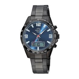 Funkchronograph MASTER TIME "Sporty", schwarz (schwarz, blau), Armbanduhren, Herren, Quarzuhr, Armbanduhr, Herrenuhr, Edelstahlarmband, analog, digital