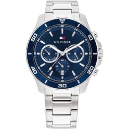 Multifunktionsuhr Tommy Hilfiger "JORDAN", silber (silberfarben, dunkelblau), Armbanduhren, Herren, Quarzuhr, Armbanduhr, Herrenuhr, Datum, Edelstahlarmband