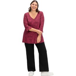 sheego Damen 3/4-Arm-Shirt in A-Linie weinrot-gemustert Gr&ouml;&szlig;e 52/54