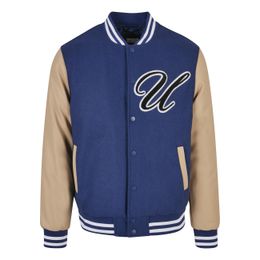 Allwetterjacke Urban Classics "Urban Classics Herren Big U College Jacket", Herren, Gr. L, spaceblau, 50% Wolle, 50% Viskose, unifarben, oversize, amerikanischer Ausschnitt, Jacken