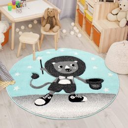 Kinderteppich Carpet City "Bueno Kids 9378", gr&uuml;n (mint), H:11mm &Oslash;:160cm, Polypropylen (PP), Teppiche, Kinderteppich, Spielteppich, L&ouml;we, Boot, 3D-Effekt, Weicher Flor, Pflegeleicht