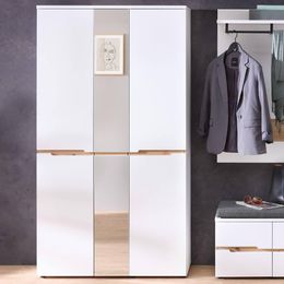 Pharao24.de Dielenschrank Flurschrank in Wei&szlig; mit Spiegelt&uuml;r
