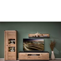 Pharao24.de TV Wohnwand Wohnzimmer Anbauwand in Holzoptik foliert 202 cm hoch (dreiteilig)