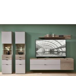 Pharao24.de TV Wohnwand Wohnzimmer Anbauwand f&uuml;nfteilig in Hellgrau (f&uuml;nfteilig)