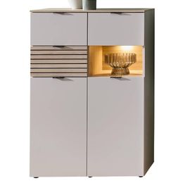 Pharao24.de Wohnzimmerschrank Wohnzimmer Highboard mit LED Beleuchtung und Metallgriffen