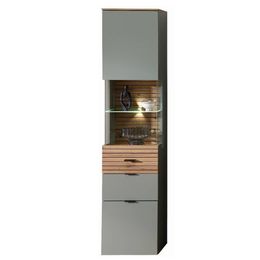 Pharao24.de Wohnzimmerschrank Vitrine Stauraum in Graugr&uuml;n und Wildeichefarben