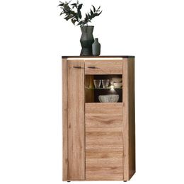 Pharao24.de Wohnzimmerschrank Highboard in Eichefarben mit LED Beleuchtung