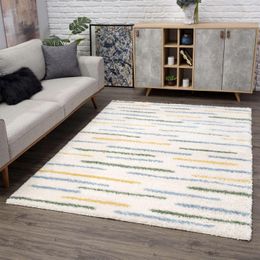 Hochflor-Teppich Carpet City "Pulpy 562", beige (creme), B:80cm H:30mm L:300cm, Polypropylen (PP), Teppiche, besonders weich, Streifen, Wohnzimmer, Schlafzimmer, Kinderzimmer