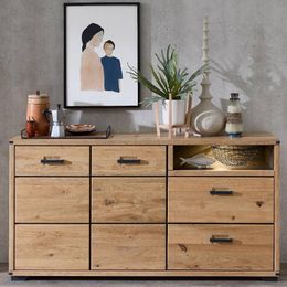 Pharao24.de Sideboard Wohnzimmer Kommode teilmassiv mit Metallgriffen
