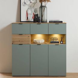 Pharao24.de Wohnzimmer Highboard Wohnzimmer Schrank 125 cm hoch mit vier Schubladen