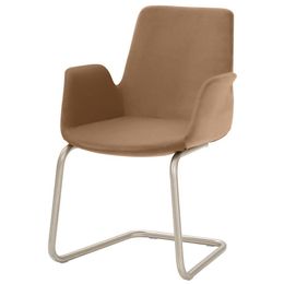 Pharao24.de Esszimmerarmlehnstuhl Swingstuhl in Hellbraun aus Microfaser