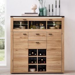 Pharao24.de Barschrank Weinschrank mit LED Beleuchtung in Eichefarben