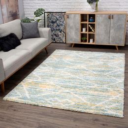 Hochflor-Teppich Carpet City "Pulpy 557", blau, B:80cm H:30mm L:300cm, Polypropylen (PP), Teppiche, besonders weich, Ethno Look, ideal f&uuml;r Wohnzimmer & Schlafzimmer