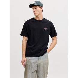 Jack & Jones T-Shirt JACK & JONES "JORUPSTATE GRAPHIC BACK TEE SS CN", Jungen, Gr. L, schwarz, Jersey, Obermaterial: 100% Baumwolle, unifarben, relaxed fit normal, Rundhals, Shirts T-Shirt