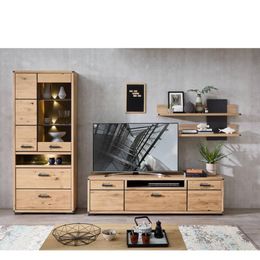 Pharao24.de Anbauwand Wohnzimmerschrankwand in modernem Design mit Metallgriffen (dreiteilig)
