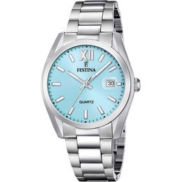 Quarzuhr Festina, silber (silberfarben, hellblau), Armbanduhren, Damen, Quarzuhr, Armbanduhr, Damenuhr, Herrenuhr, Edelstahlarmband, analog, Tag