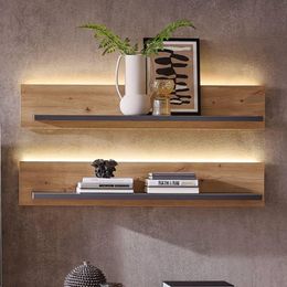 Pharao24.de Wandregale Wandboards in Wildeichefarben und Dunkelgrau (2er Set)