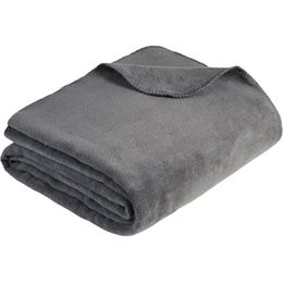 Wohndecke Ibena "Uni Decke Malaga", grau (anthrazit), B:150cm L:200cm, Baumwolle, Wohndecken, Wohndecke, unifarben
