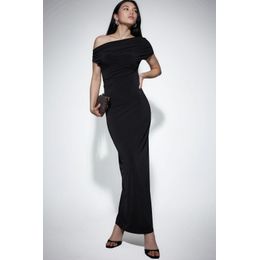 Asymmetrisches Kragen Slim Fit Maxikleid