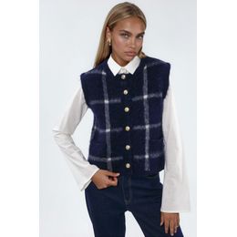 Kariertes Rundhals-Sweater-Weste mit Kn&ouml;pfen