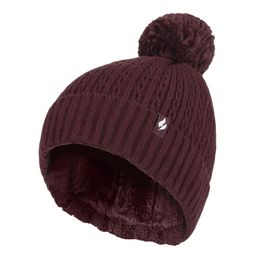 Heat Holders Damen-Thermokabel-Beanie-M&uuml;tze | W&auml;rmehalter | Gestrickte Winterm&uuml;tze mit Bommel | Weiche, gerippte Bommelm&uuml;tze in Weinrot
