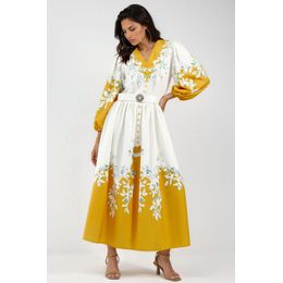 Blumen-Maxi-Kleid mit V-Ausschnitt und Knopfdetails