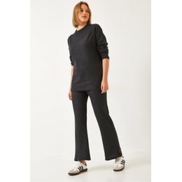 Rippstrukturierter Rundhals-Pullover und Hosen-Set