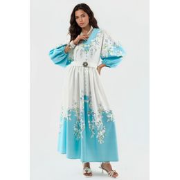 Blumen-Maxi-Kleid mit V-Ausschnitt und Knopfdetails