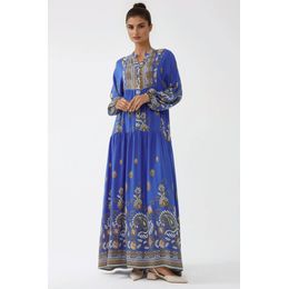 Bedrucktes Langarm-Viskose-Maxi-Kleid