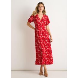 Rotes Midikleid aus Viskose mit Spitzenbesatz