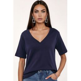 V-Ausschnitt Unifarben Regul&auml;r Fit Baumwoll-T-Shirt