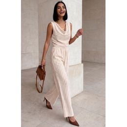 Hochgeschnittenes gestreiftes Cowl-Neck-Zweiteiler-Set