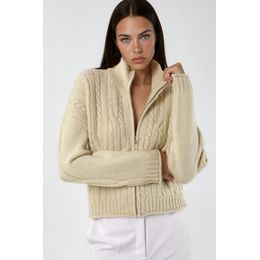 Halb-Turtleneck Kabelstrick-Cardigan mit Rei&szlig;verschluss