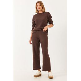 Rippstrick-Textur Crewneck-Pullover und Hose Set