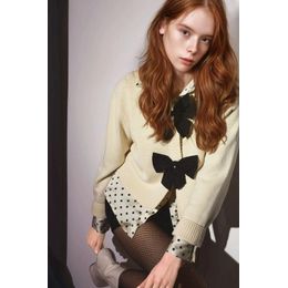 Dicker Strick-Crewneck-Cardigan mit Schleifendetail