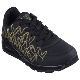 Sneaker Skechers "UNO-GOLDEN HEART", Damen, Gr. 35, gold (schwarz, goldfarben), Lederimitat, kontrastfarbene Details, Schuhe Sneaker, Freizeitschuh, Schn&uuml;rschuh mit goldfarbenen Mylar-Stickereien