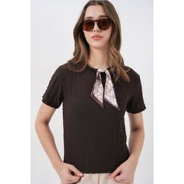 Strukturierte Bluse mit Rundhalsausschnitt und Schal-Details