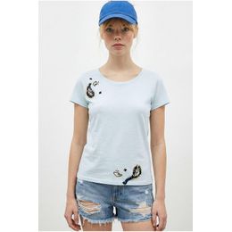 Besticktes U-Halsausschnitt Basic T-Shirt