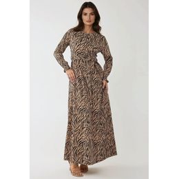 Bedrucktes Maxikleid mit Rundhalsausschnitt und G&uuml;rtel