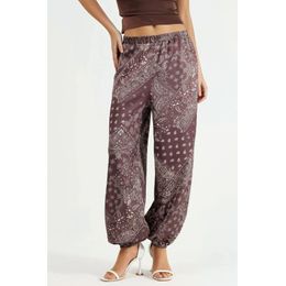 Musterisierte Baggy-Fit Elastische Beinformhose mit Taschen
