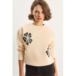 Bestickter Rundhals Baumwollpullover