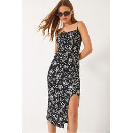 Midi-Kleid mit Schlitz und floralem Druck
