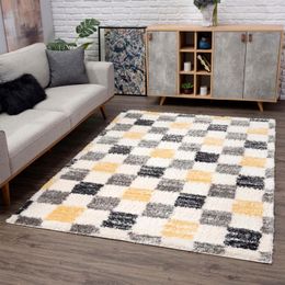 Hochflor-Teppich Carpet City "Pulpy 554", grau, B:80cm H:30mm L:300cm, Polypropylen (PP), Teppiche, L&auml;ufer, weich, Karo-Optik, Wohnzimmer, Schlafzimmer, Kinderzimmer