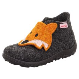 Hausschuh Superfit "HAPPY OCTI, WMS: mittel", M&auml;dchen, Gr. 23, grau (grau, orange), Filz, Schuhe Hausschuh, Babyschuh mit Klettverschluss, Gr&ouml;&szlig;enschablone zum Download