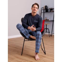 w&auml;schepur Schlafanzug W&Auml;SCHEPUR, Herren, Gr. 48/50, marine, dunkelrot, kariert, 100% Baumwolle, Homewear-Sets Schlafanzug