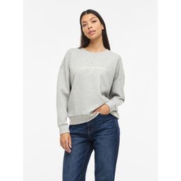 Sweater Vila "VISIFFI IMAGINE O-NECK L/S TOP/PB", Damen, Gr. L, light grau melange print:embroidery snow wei&szlig;, birch, Sweatware, Obermaterial: 80% Polyester, 15% Viskose, 5% Elasthan, bedruckt, regular fit normal, Rundhals, Sweatshirts Sweater