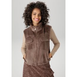 Pl&uuml;schweste Aniston CASUAL, Damen, Gr. 42, braun, Web, Obermaterial: 100% Polyester. Futter: 100% Polyester, leicht gl&auml;nzend, unifarben, l&auml;ssig geschnitten taillenbedeckt, Westen, in trendiger Farbpalette