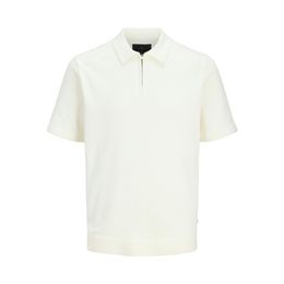 Jack & Jones Polokragenpullover JACK & JONES "JPRBLAMILANO SPRING KNIT ZIP POLO SS SN", Herren, Gr. L, wei&szlig; (cloud dancer), Strick, Obermaterial: 83% Baumwolle, 17% Polyester, unifarben, normal, Rundhals, B&uuml;ndchen, Pullover, Baumwollmischung