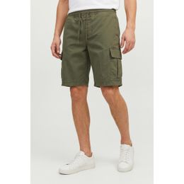 Jack & Jones Cargohose JACK & JONES "JPSTCOLE DYLAN CARGO SHORTS MID", Herren, Gr. L, N-Gr, olive night, Web, Obermaterial: 98% Baumwolle, 2% Elasthan, unifarben, relaxed fit kn&ouml;chellang, Hosen Cargohose